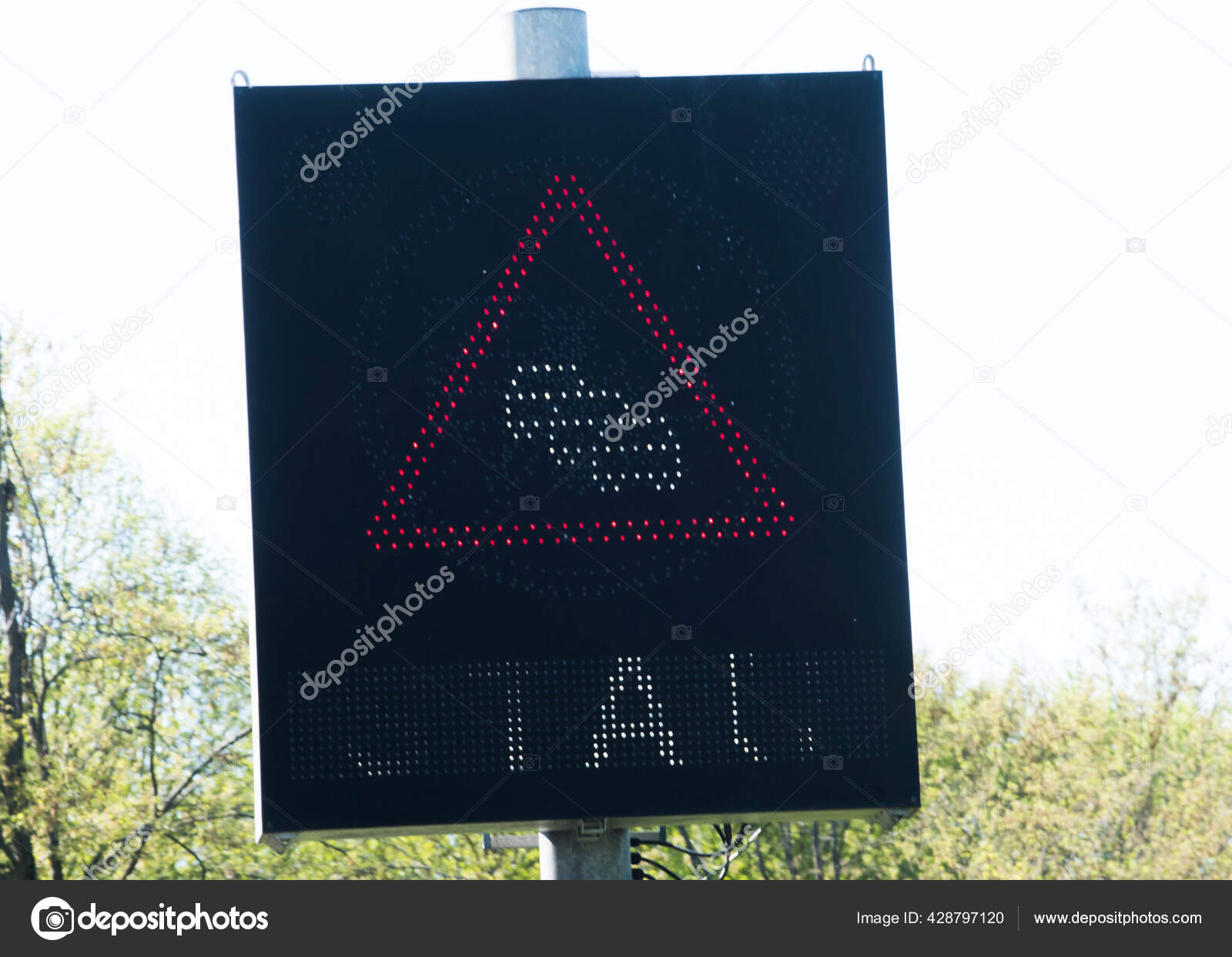 Traffic Congestion Warning Road Sign Standing Street — Stock Photo ...