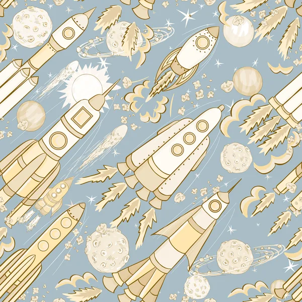 Hand drawn cartoon space seamless pattern. vector kids illustration ...