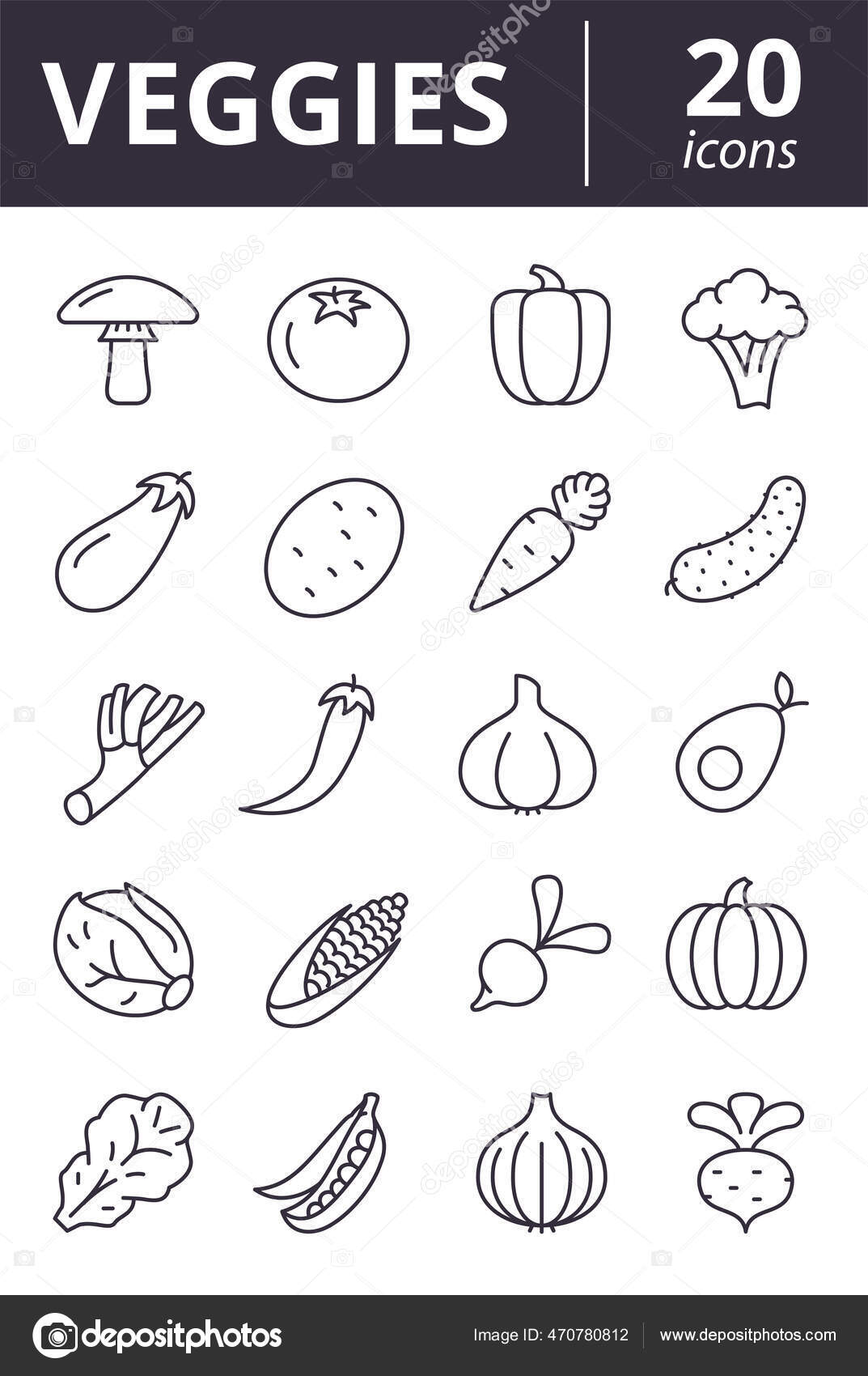 Veggies Icon Set Vector Vegetable Symbols Collection Stock Vector by ...