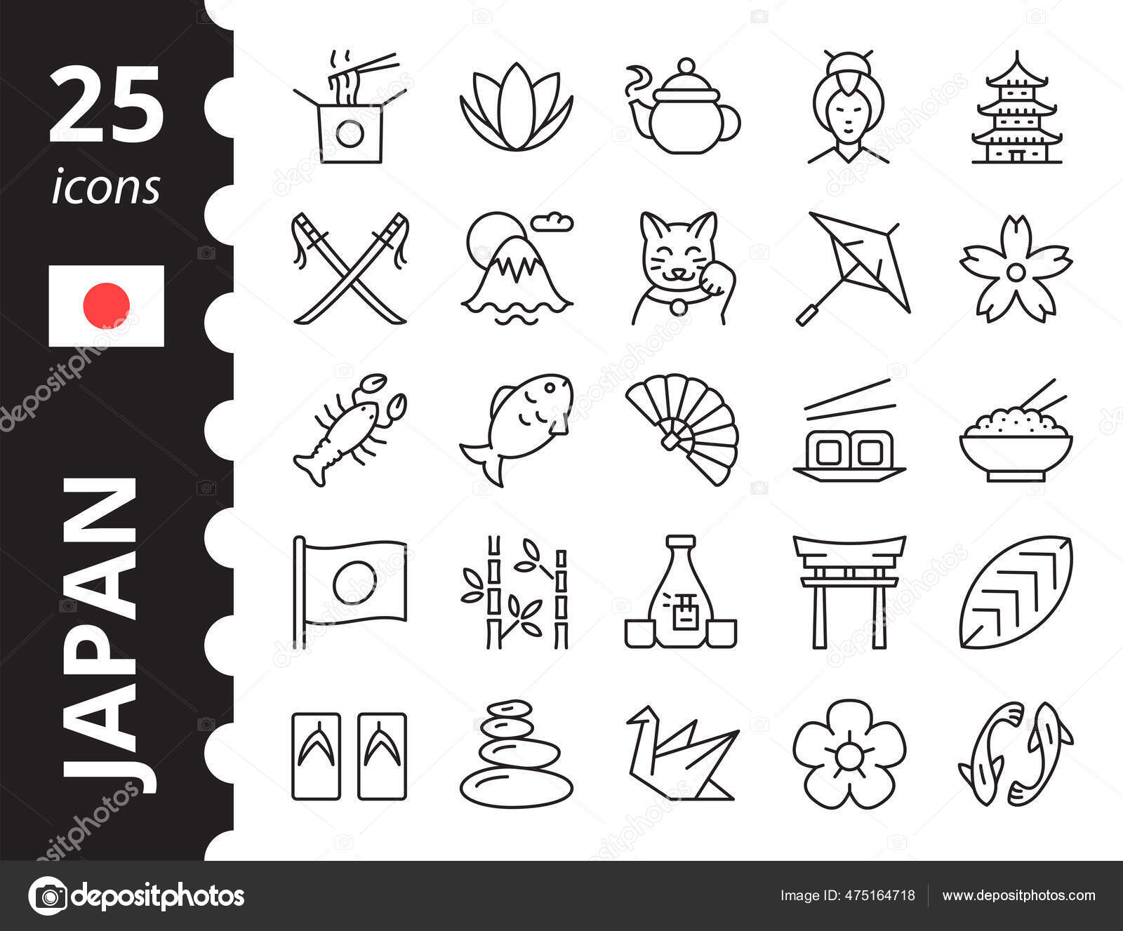 Japan Icons Set Symbols Simple Linear Style Stock Vector Image by ...
