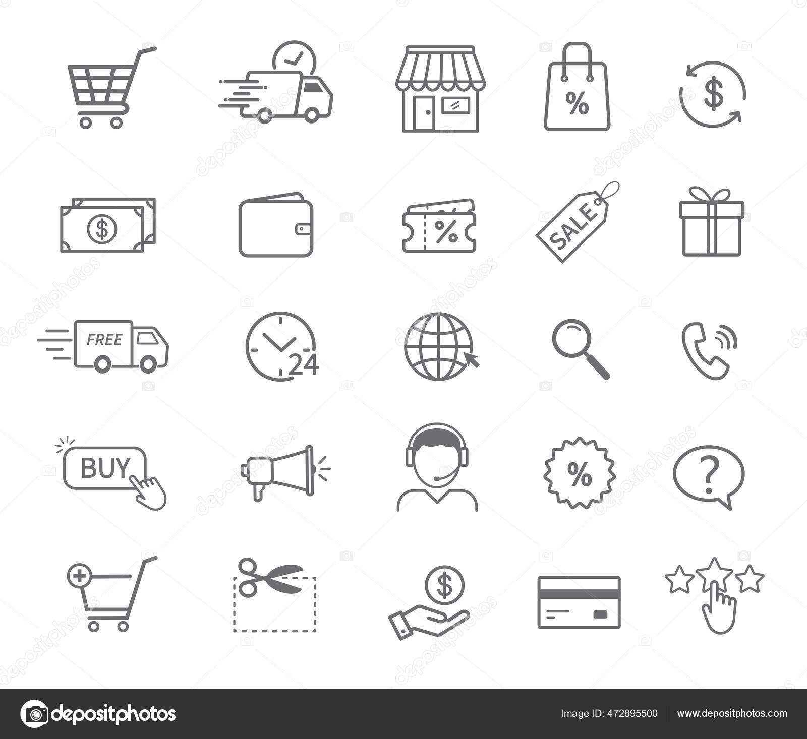 Set Shopping Icon White Background Design Web Apps Mobile Flat Stock ...