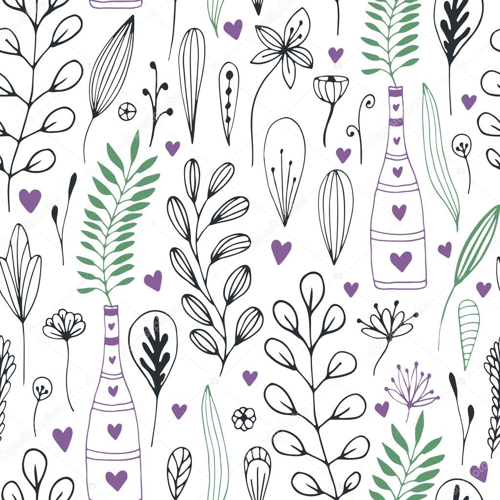 Pattern with doodle flowers and leaves. — Stock Vector © m-ion #100995808