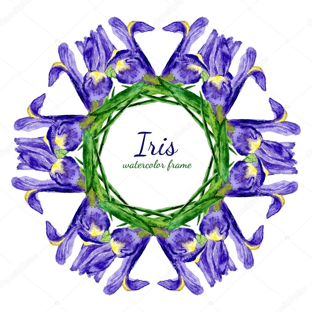 Watercolor floral frame of purple iris flowers. Vector hand drawn frame ...