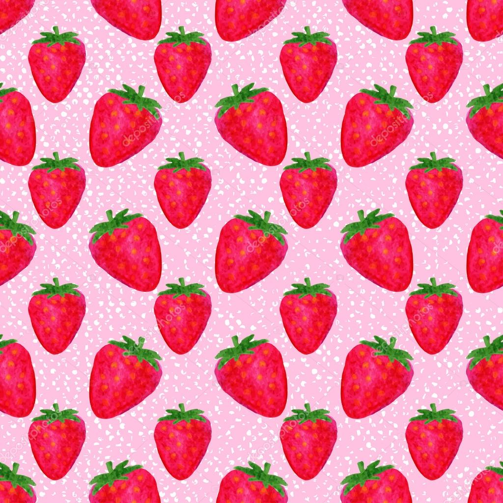 Watercolor seamless texture with strawberries on pink background. Hand ...