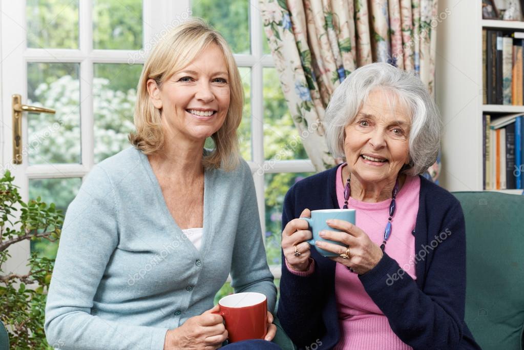 Woman Taking Time To Visit Senior Female Neighbor And Talk — Stock ...