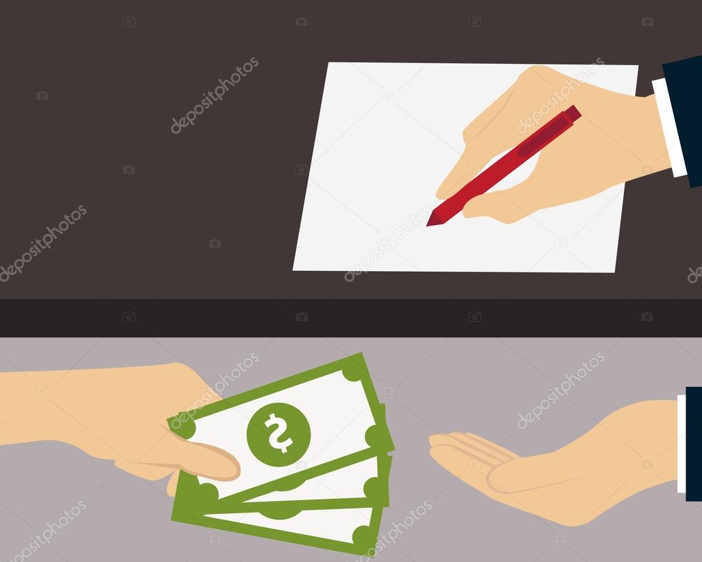 Soborno. Hombre dando dinero a la persona que firma el documento. Ilustraci n vectorial 2024