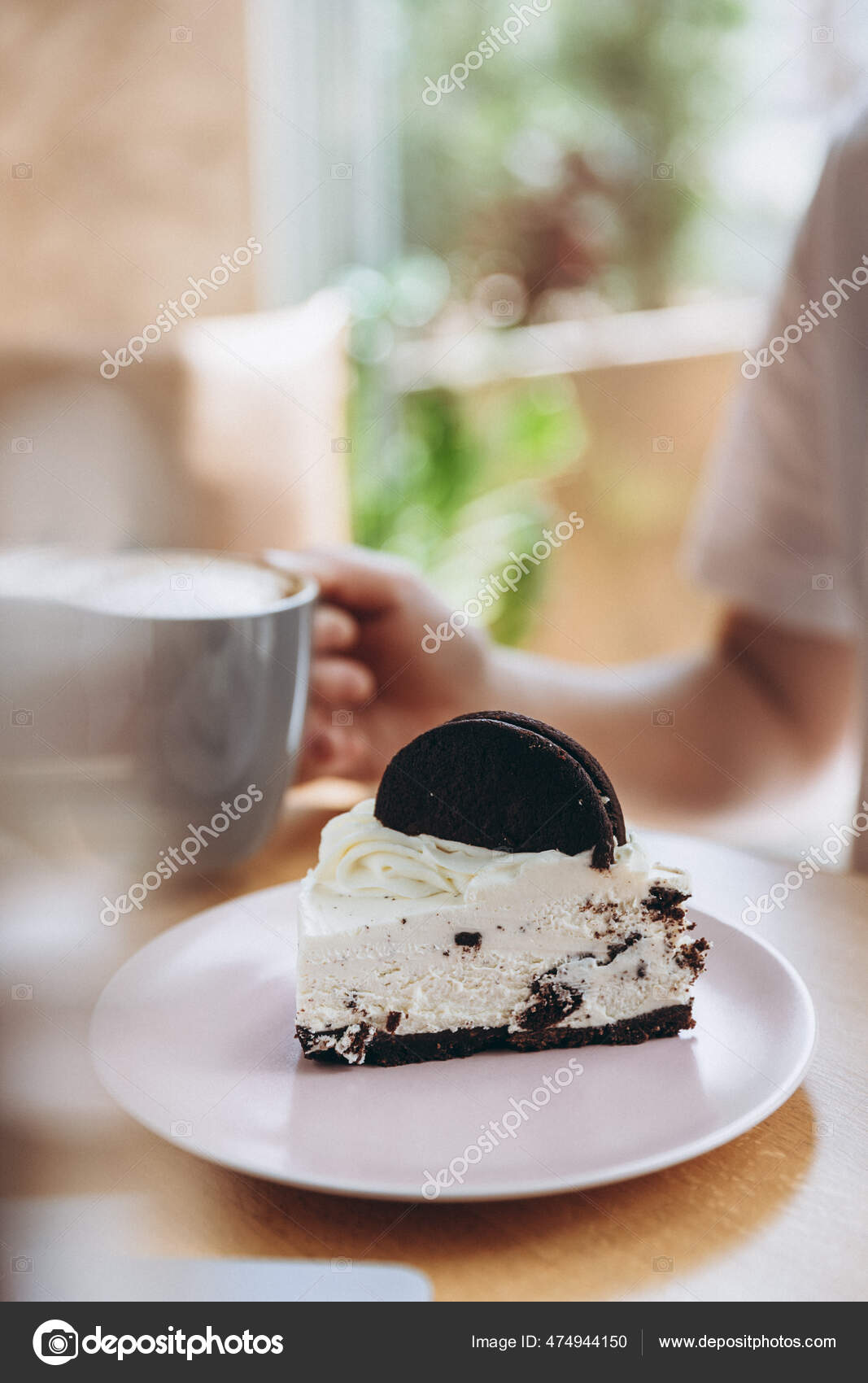 Photo Piece White Cake Lying Plate Coffee Shop Table Customer — Stock ...