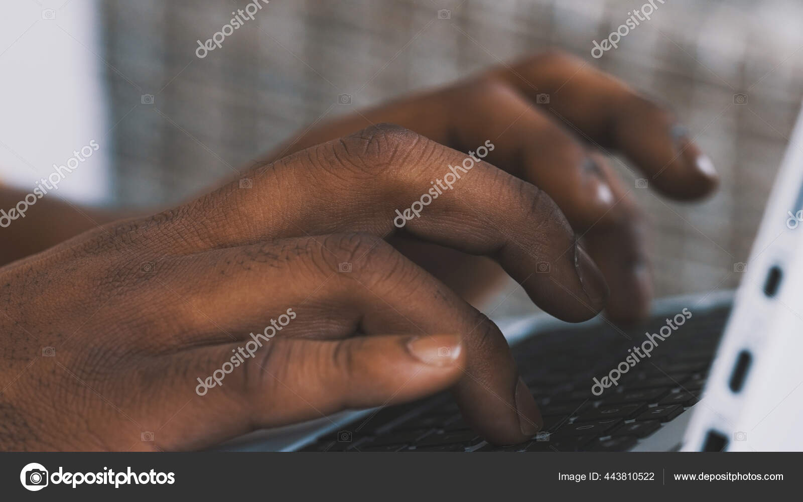 African american black man typing on the laptop keyboard. Remote work ...