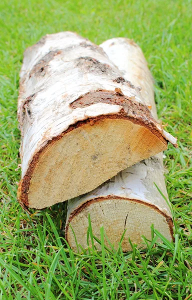Stack of cut logs firewood from silver birch tree - Stock Image ...