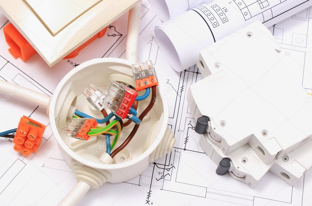 Components for electrical installations and construction diagrams Stock ...