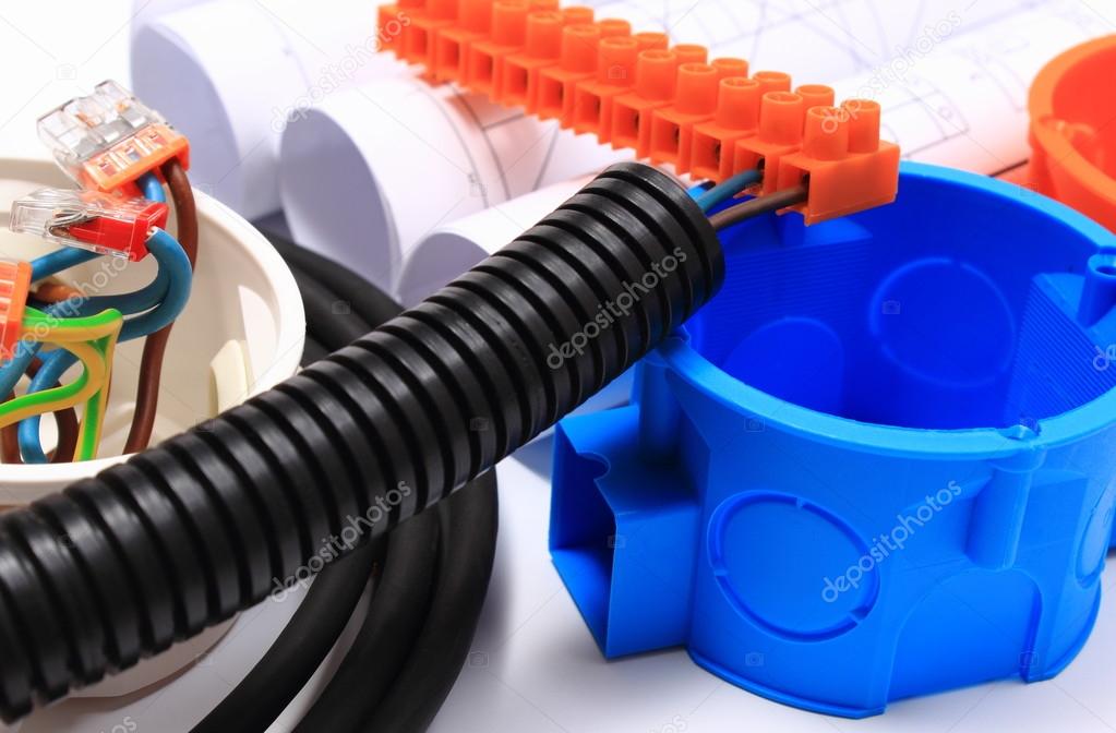 Components for electrical installations and rolls of diagrams Stock ...