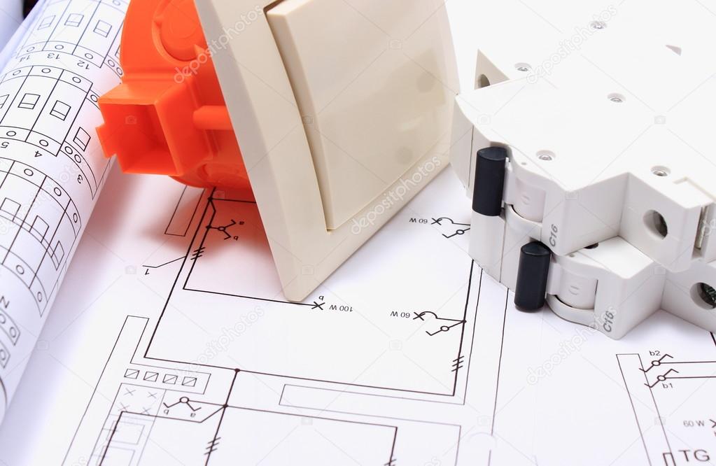 Components for electrical installations and construction diagrams Stock ...