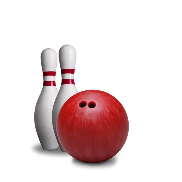 Red Bowling Ball And Pins Isolated on White Background Stock Photo by ...
