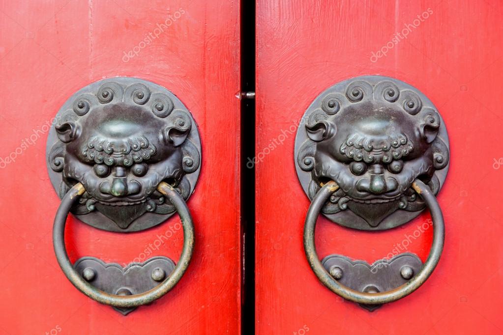 Traditional Chinese Doors With Brass Handles — Stock Photo © ronniechua ...