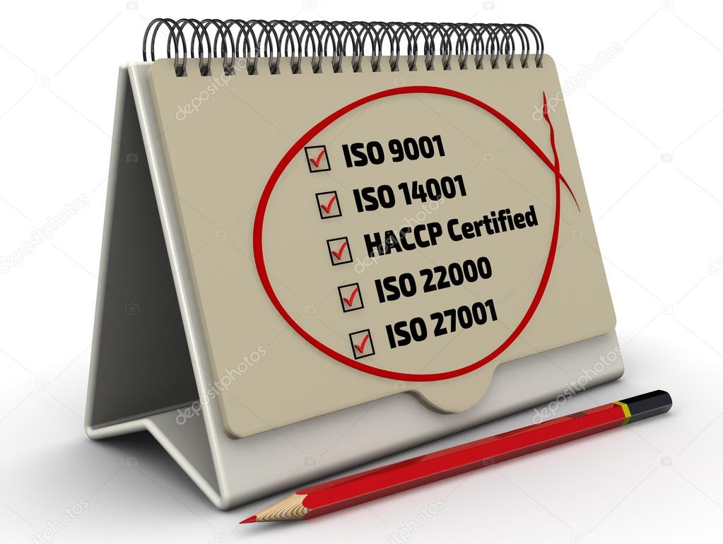 List of ISO standards with the checklist in the desktop organizer Stock ...