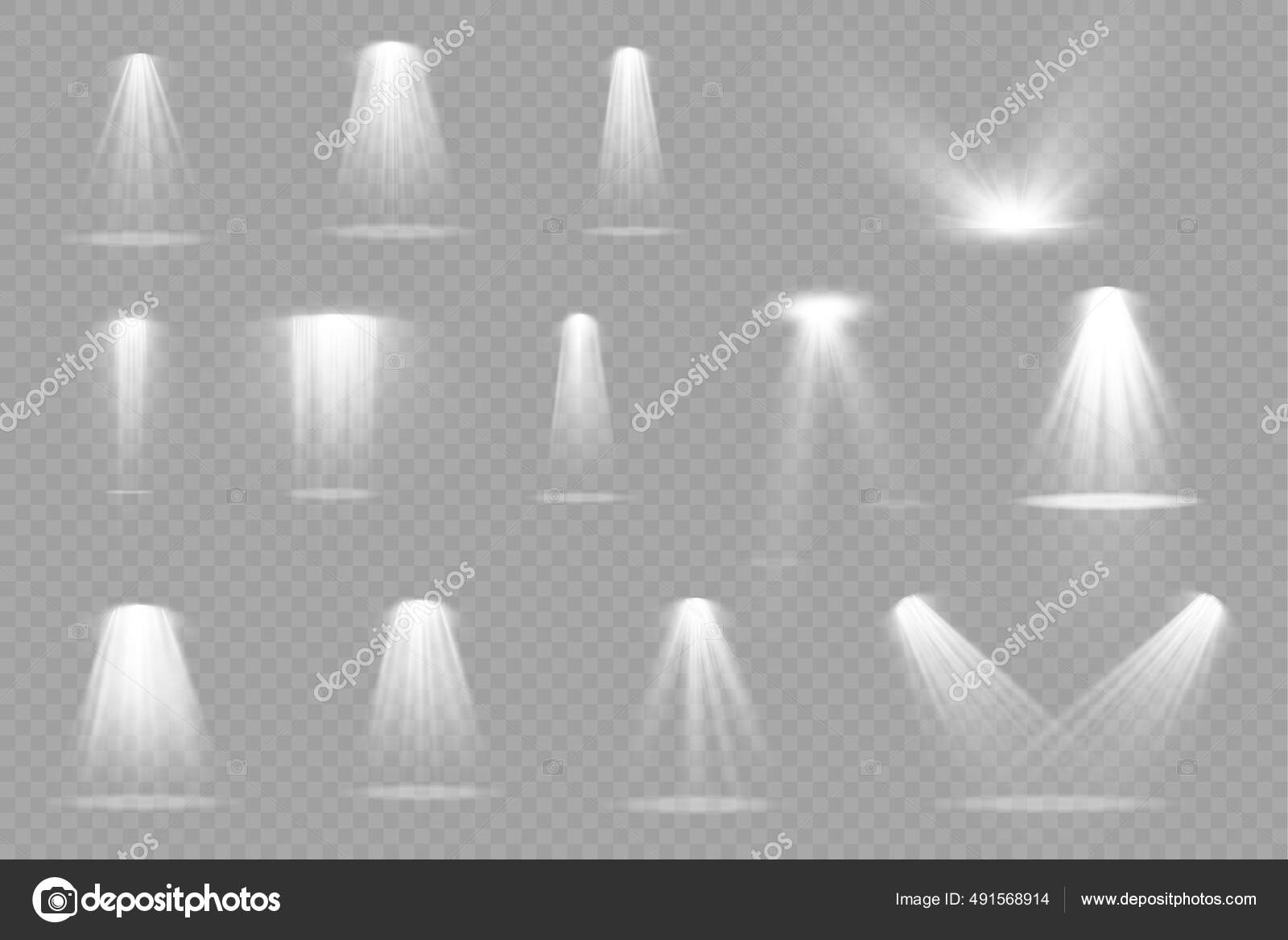 Set of white spotlight, projector light effect. Stock Vector by ...