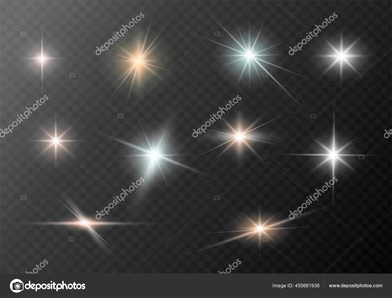 Set Glare Flashes Light Rays Glow Radiance Glitter Effect Collection ...