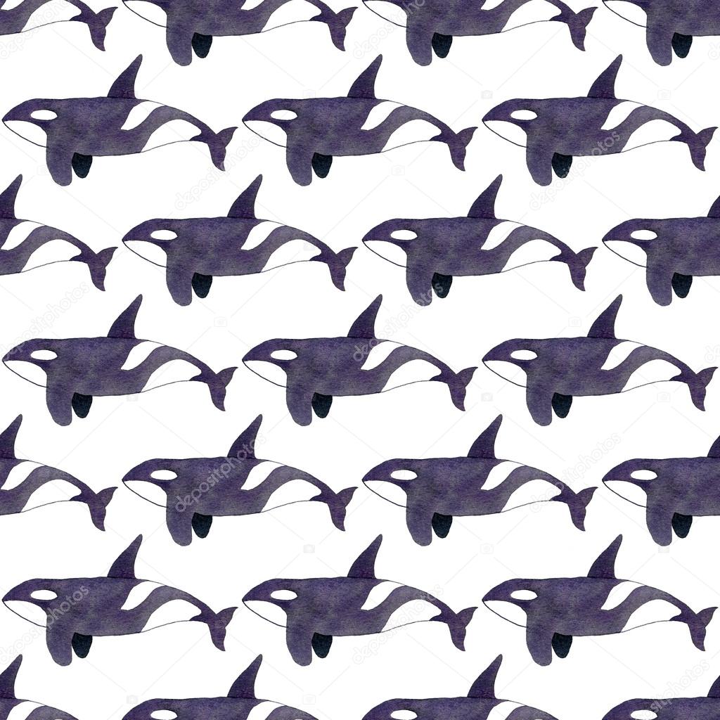 Orca or killer whale. Seamless watercolor pattern Stock Illustration by ...