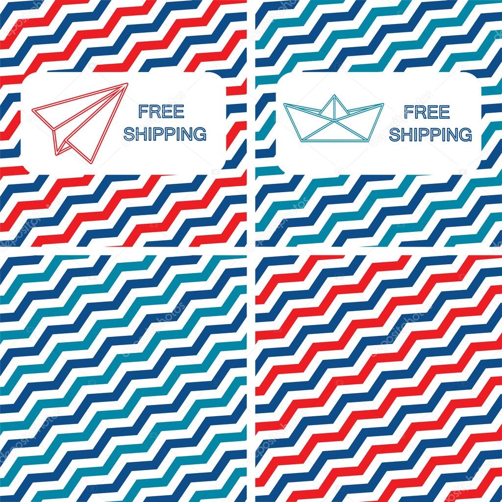 Set of free shipping vector illustrations on the zigzag background ...