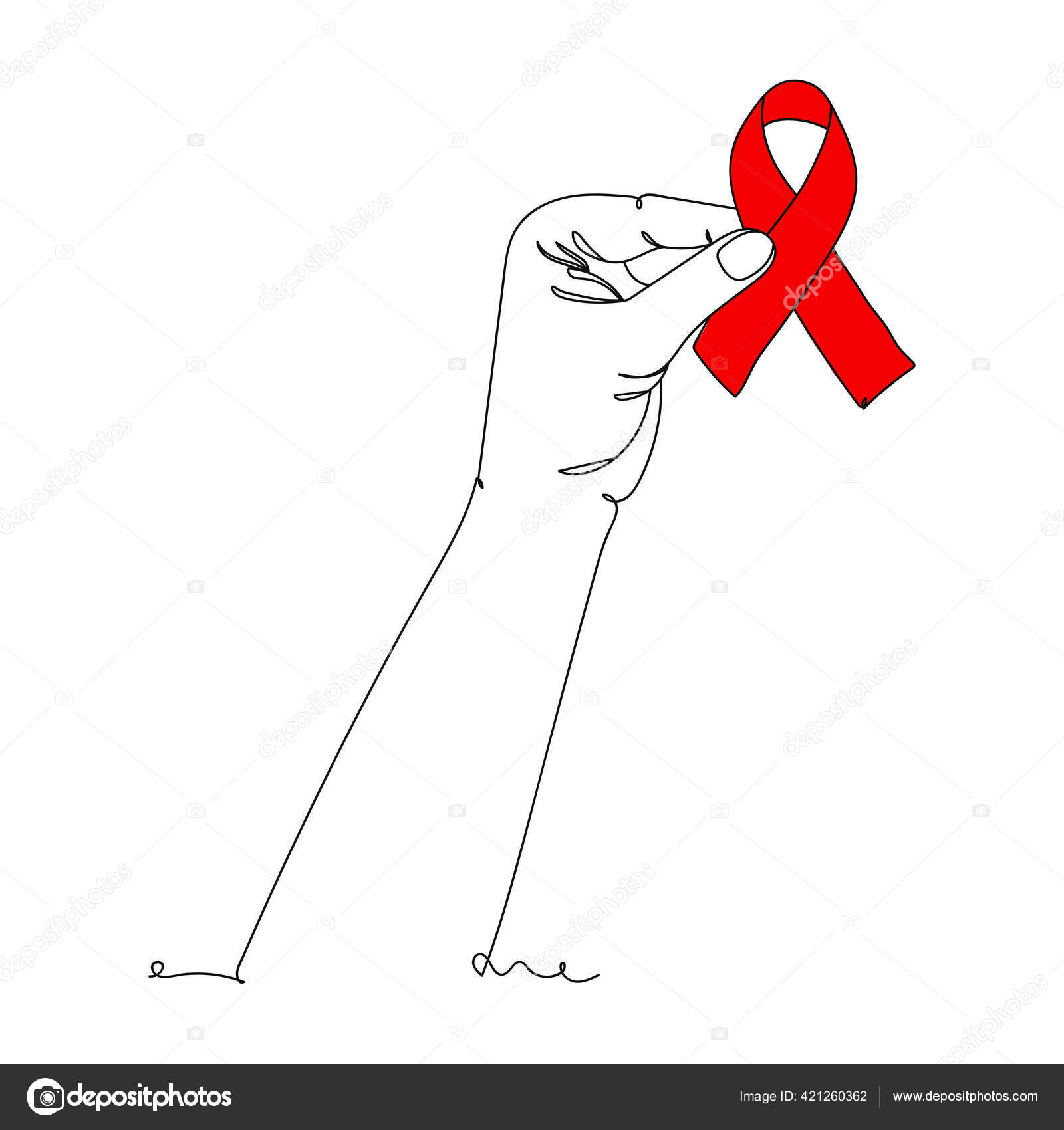 Ruban Rouge Dans Les Mains Dessin D'une Ligne Illustration Vectorielle ...