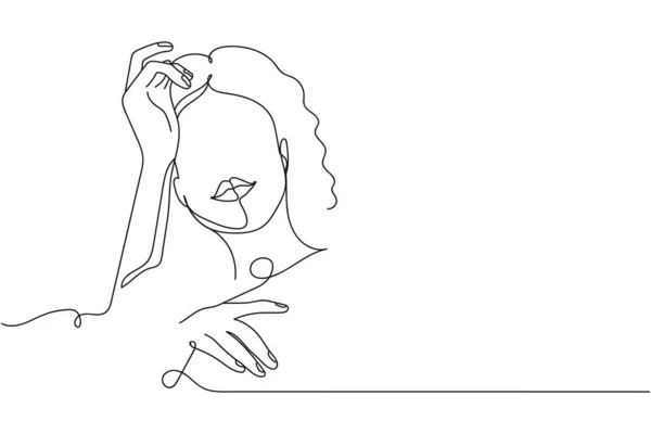 Continuous One Simple Single Abstract Line Drawing Girl Sitting Holding ...