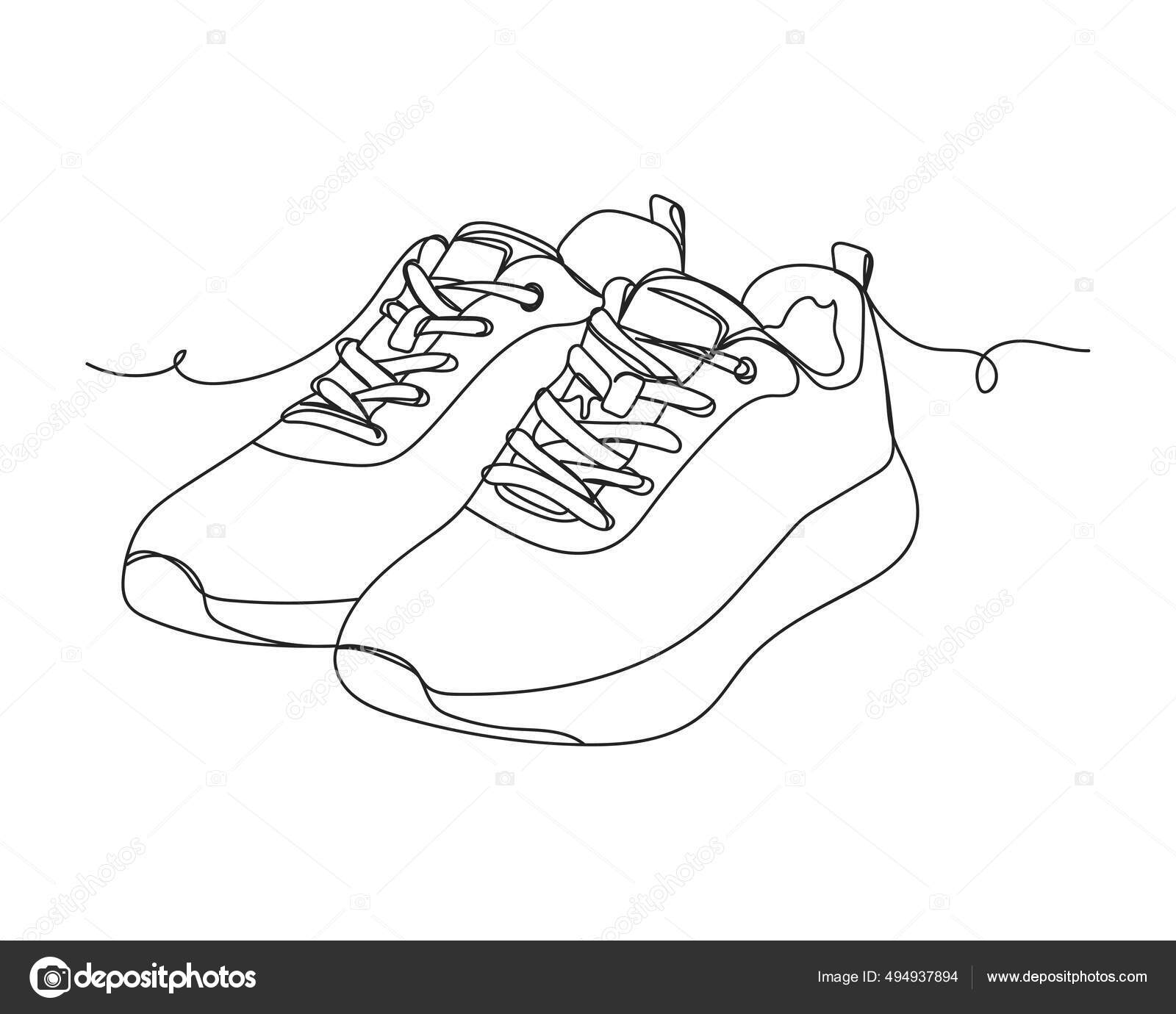 Kontinu Satu Garis Gambar Sepasang Sepatu Dalam Siluet Pada Latar ...