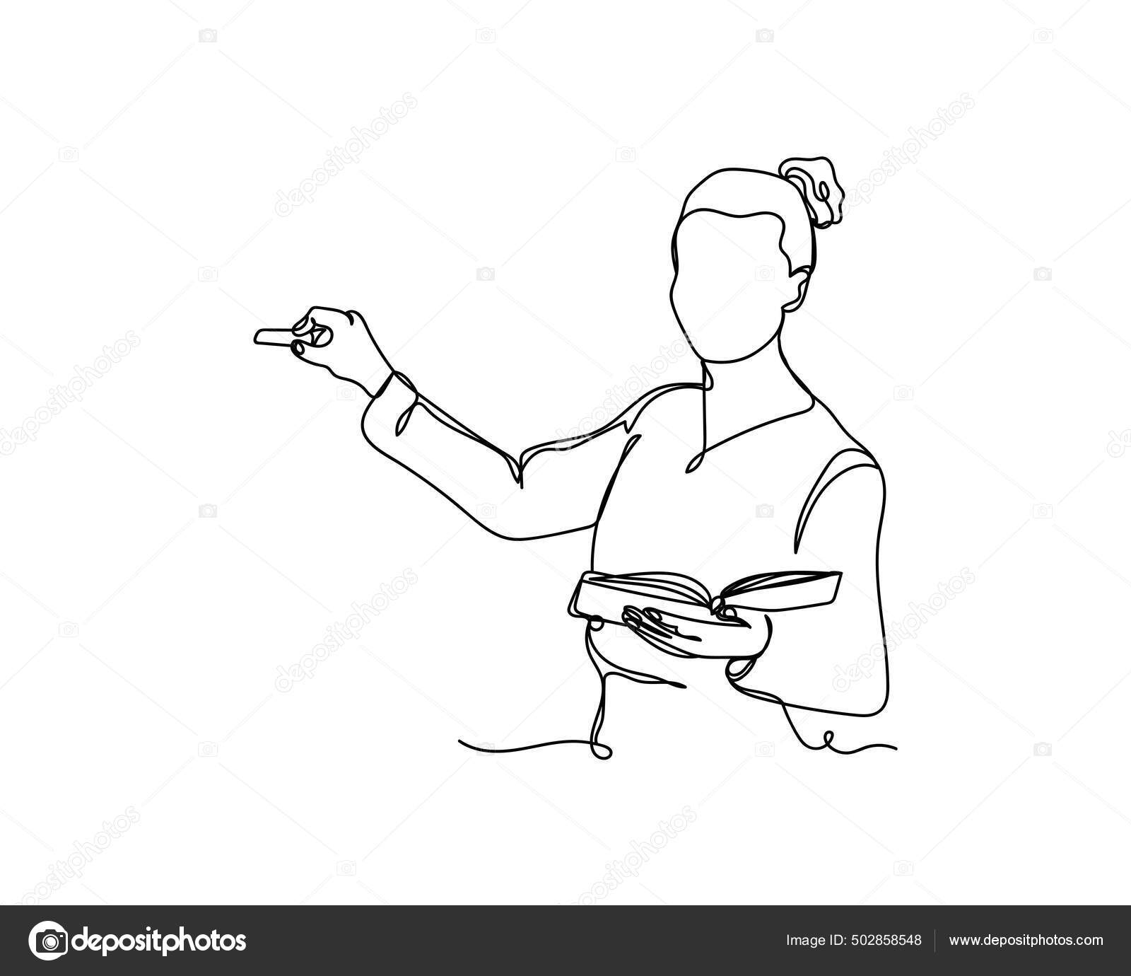 Nepřetržitá Jednořádková Kresba Krásné Ikony Učitele Siluetě Bílém ...