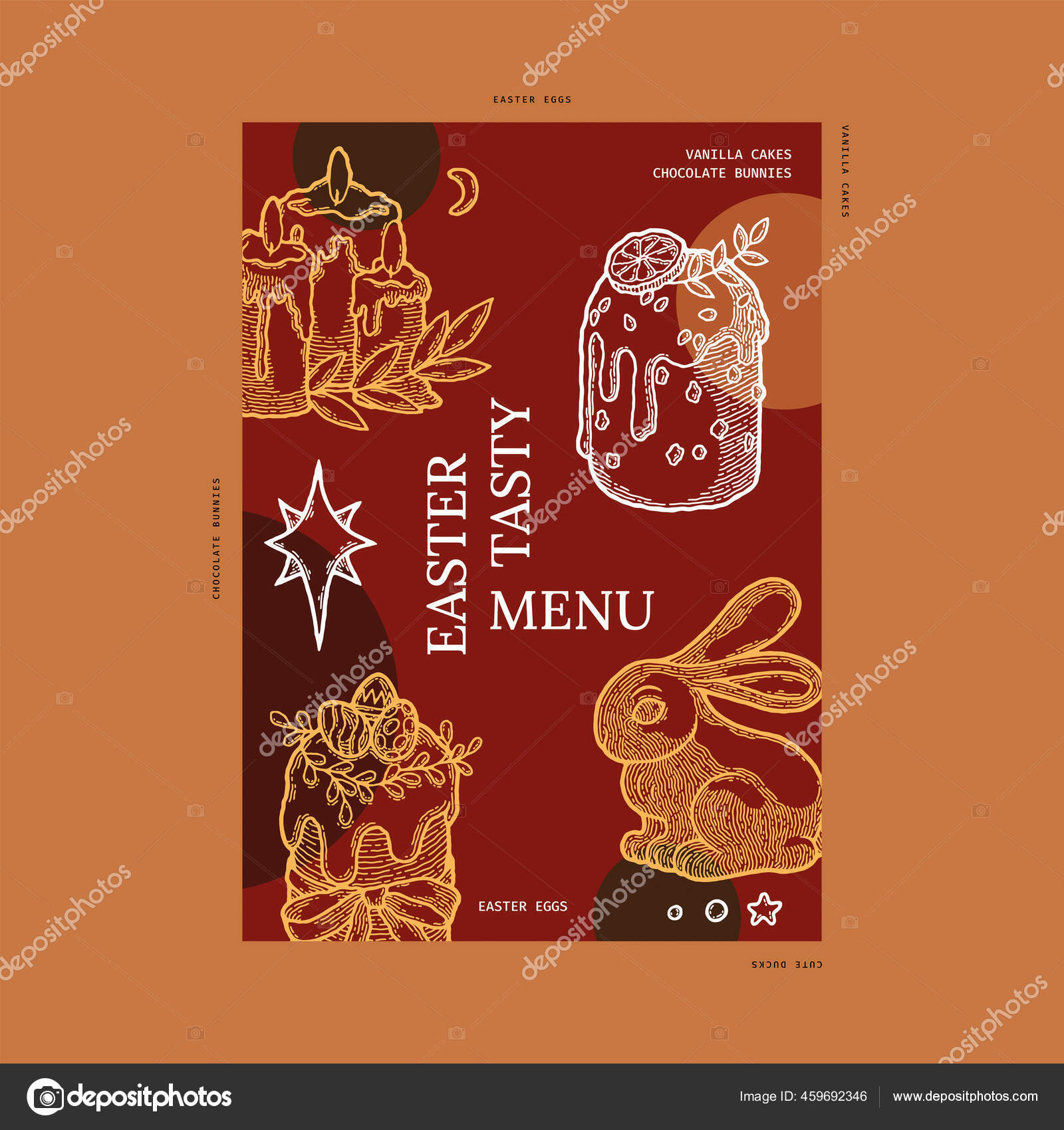 Rustic Modern Geometric Easter menu. Design Template with Hand Drawn ...