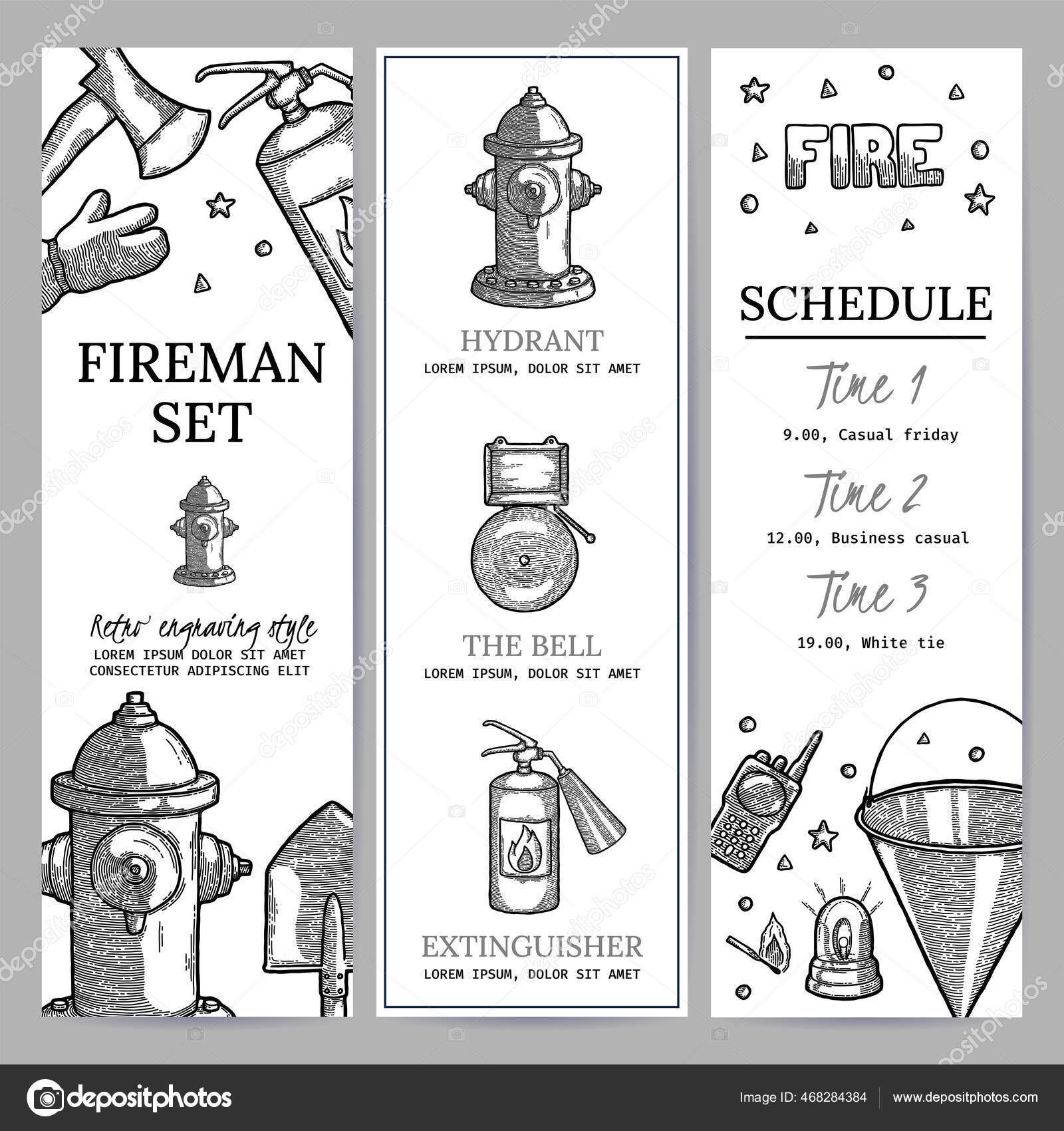 Monochrome Firefighting Vintage Banner Templates of fireman tools ...
