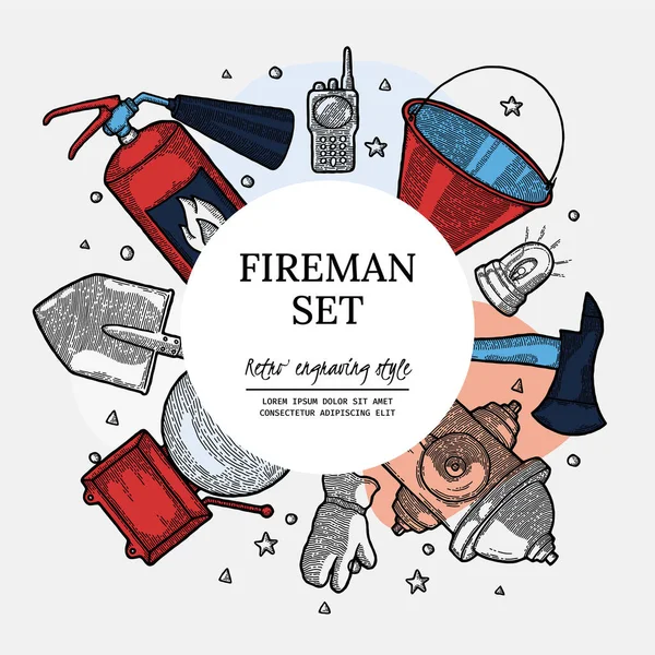 Monochrome Firefighting Vintage Banner Templates of fireman tools ...