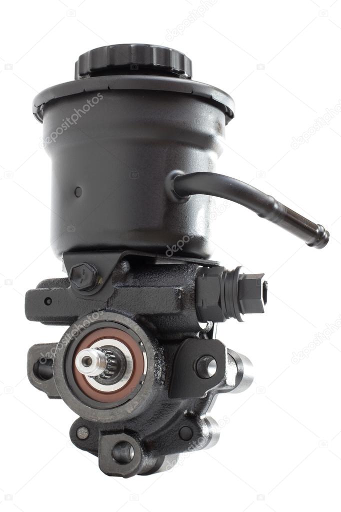 Hydraulic power steering pump with expansion tank on a white background ...