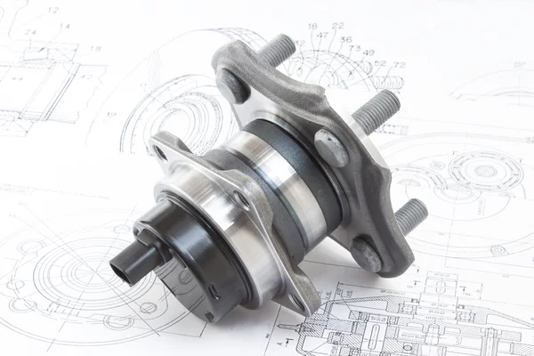 Hub with bearing and ABS sensor on the background of drawings Stock ...