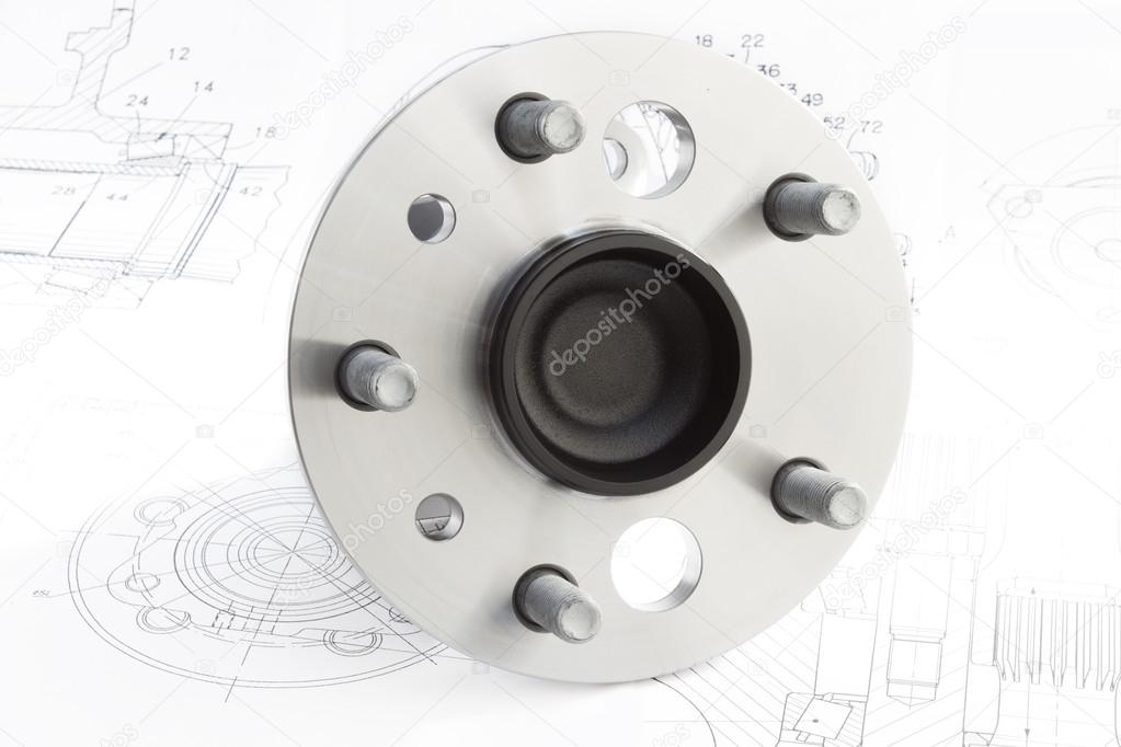 Hub with bearing and ABS sensor on the background of drawings — Stock ...