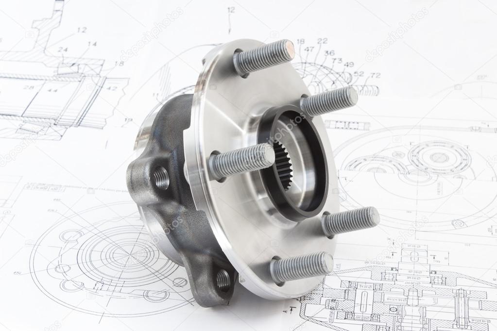 Hub with bearing and ABS sensor on the background of drawings Stock ...