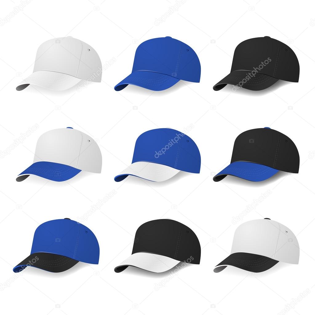 Gorras de béisbol bicolor con colores blanco, azul y negro . Stock ...