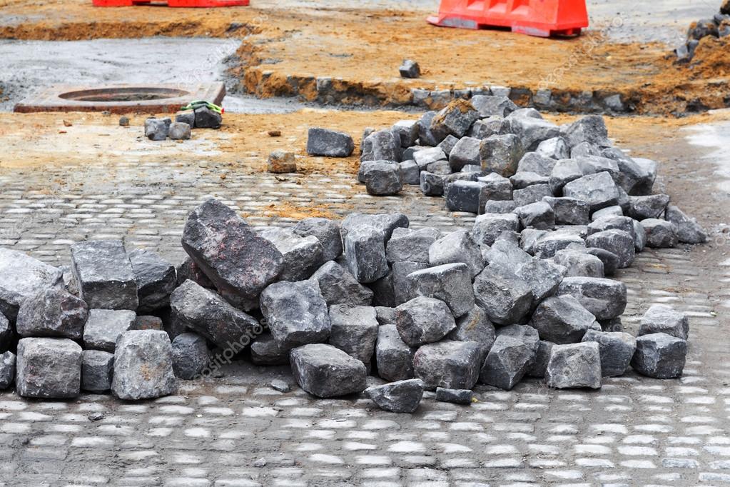 Pieces of rubble lying on the road, there is repair construction ...