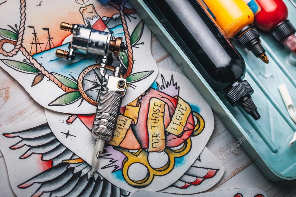 Traditional Tattoo Machine Drawing