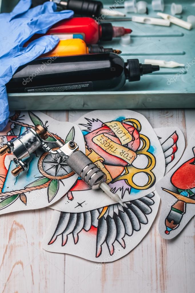 Traditional Tattoo Machine Drawing