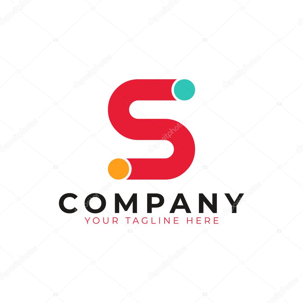 Logotipo inicial abstracto creativo de la letra S. Línea redonda colorida con puntos. Utilizable ...
