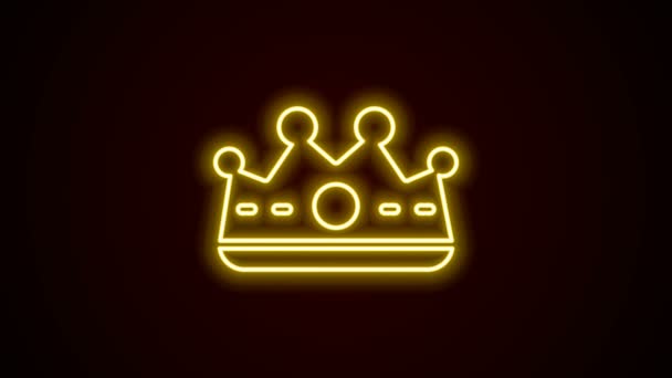 Glowing neon line King crown icon isolated on black background. 4K ...