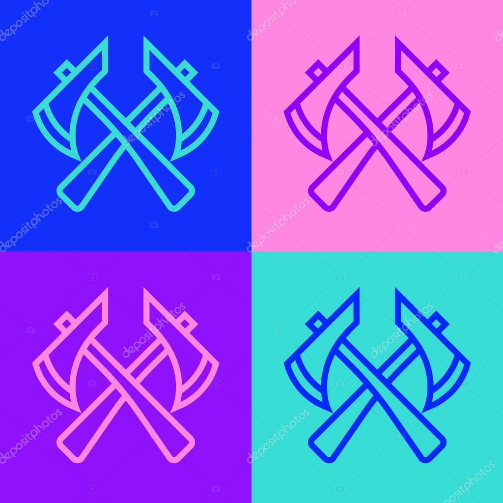 Pop art line Icono de hacha bombero aislado en el fondo de color. Hacha ...