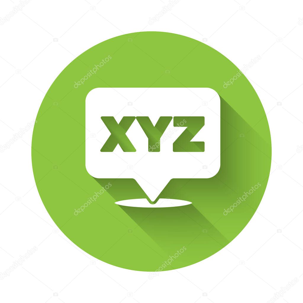 Icono blanco del sistema de coordenadas XYZ aislado con sombra larga ...