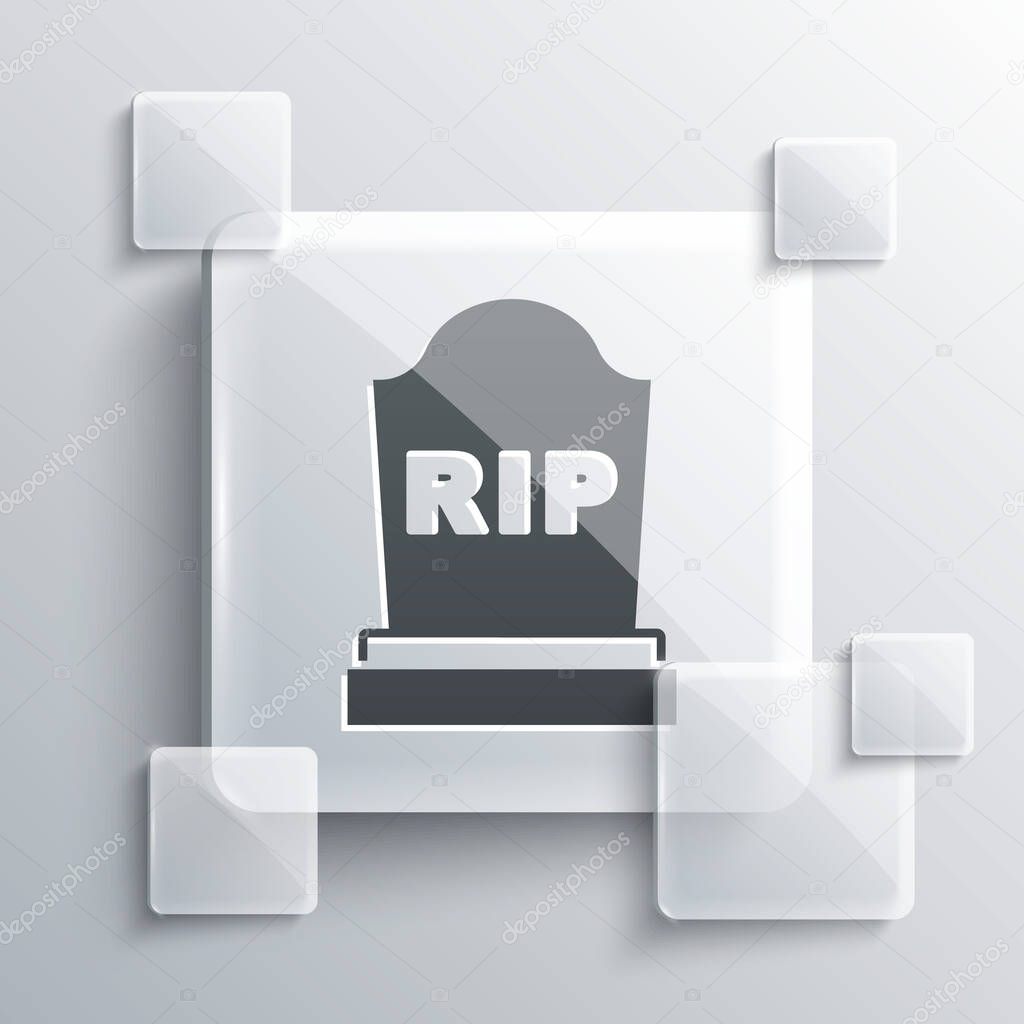 Lápida gris con RIP escrito en él icono aislado sobre fondo gris. Icono ...
