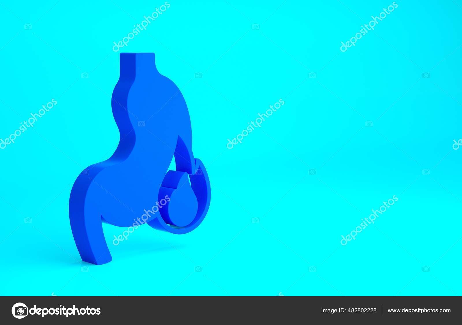Blue Stomach heartburn icon isolated on blue background. Stomach burn ...