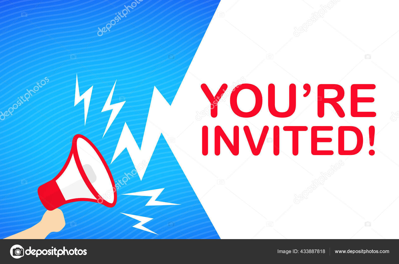 Hand Holding Megaphone You Invited Text Banner Announcement Loudspeaker Business Stock Vector ...