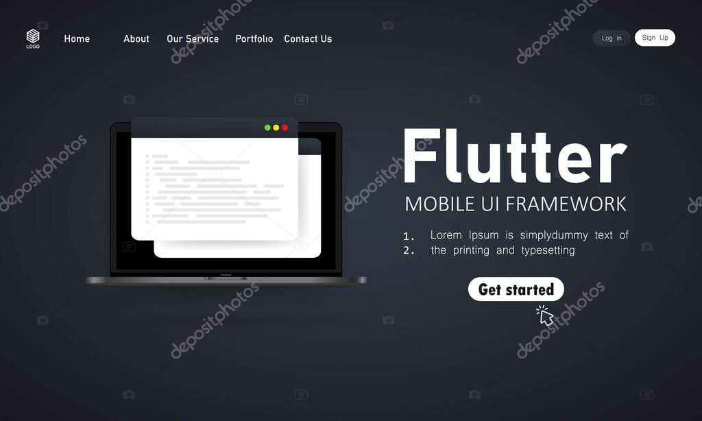 Aprende A Codificar Flutter Mobile Ui Framework En La Pantalla Del Portátil Ilustración De