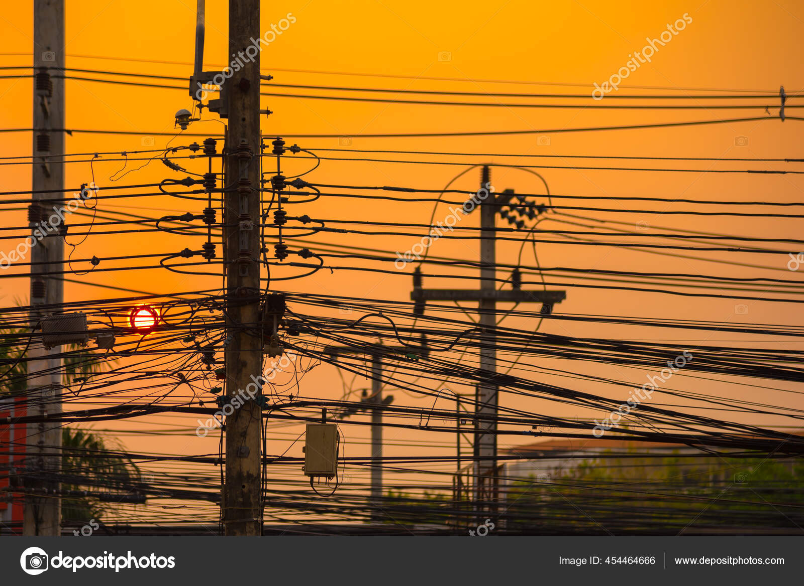 Telephone Poles And Wires Sunset