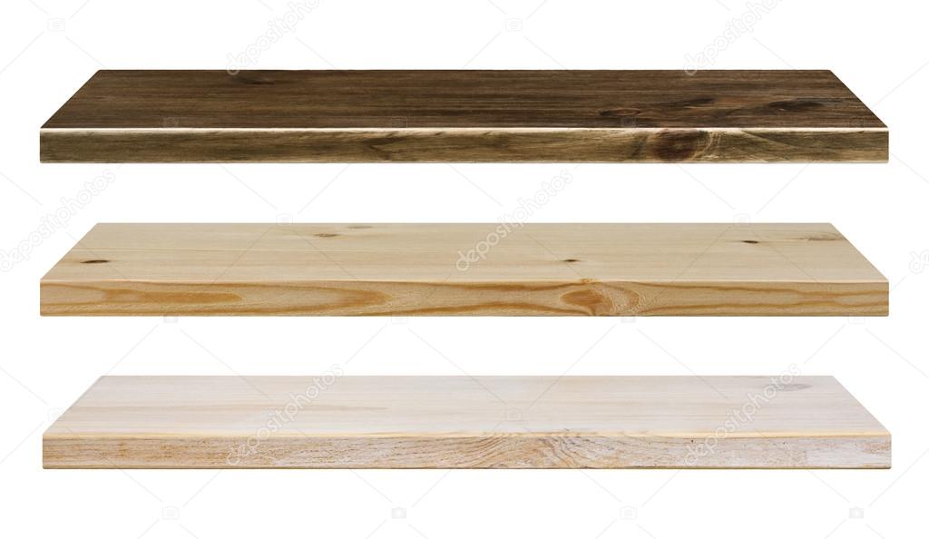 Different color wooden shelves isolated on white Stock Photo by ©didecs ...
