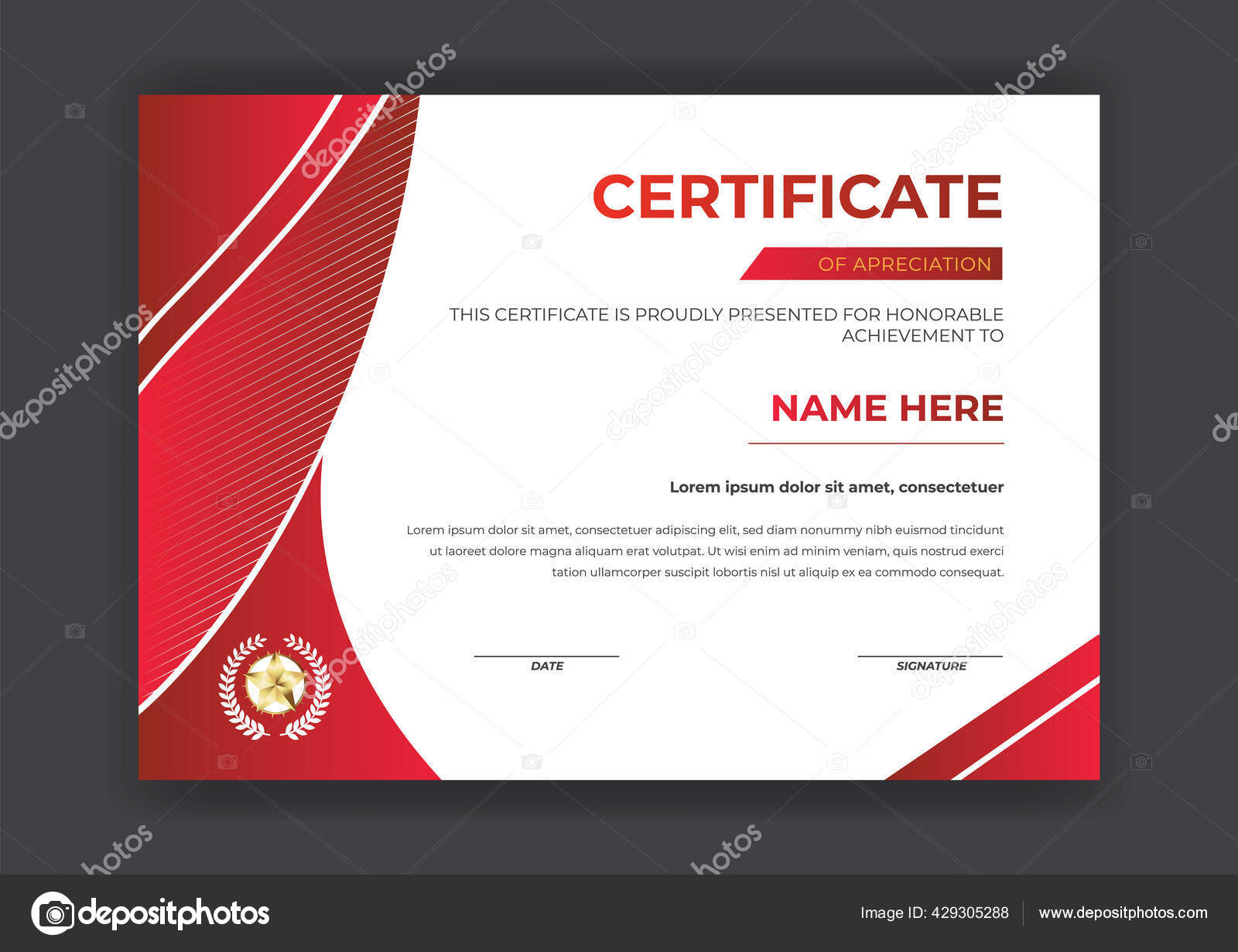 Certificate Template Badge Red Color Modern Shape Stock Vector Image by ...