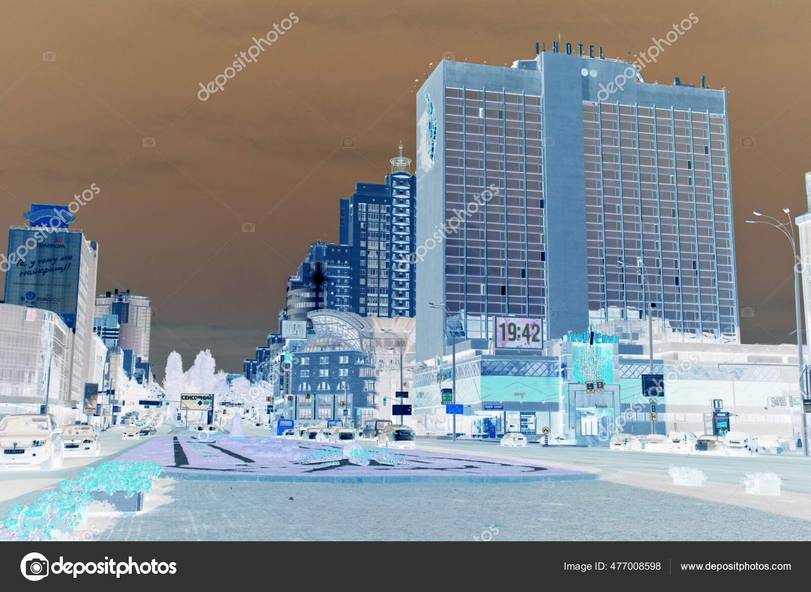 Negative Image Effect City Streets Buildings Architecture Kiev — Stock ...
